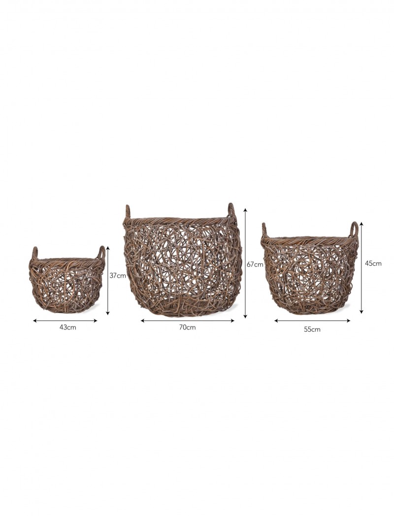 Haardhout Mand Rotan Set Van 3 Stuk | Rieten Manden Openhaardhout